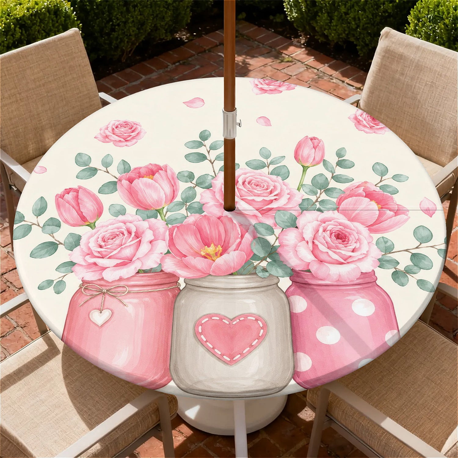 ARTSLION Round Outdoor Tablecloth For Up To 36in With Umbrella Hole ...