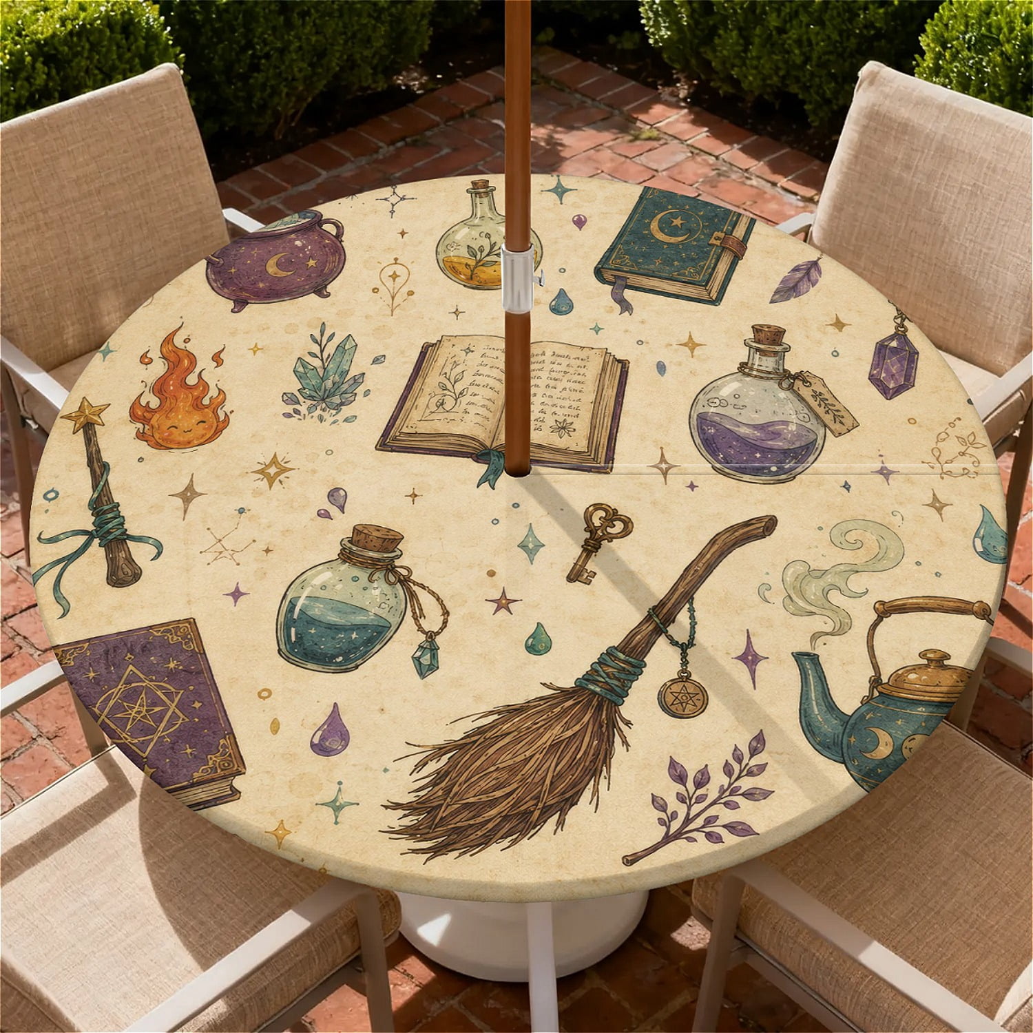 ARTSLION Round Outdoor Tablecloth For Up To 36in With Umbrella Hole ...