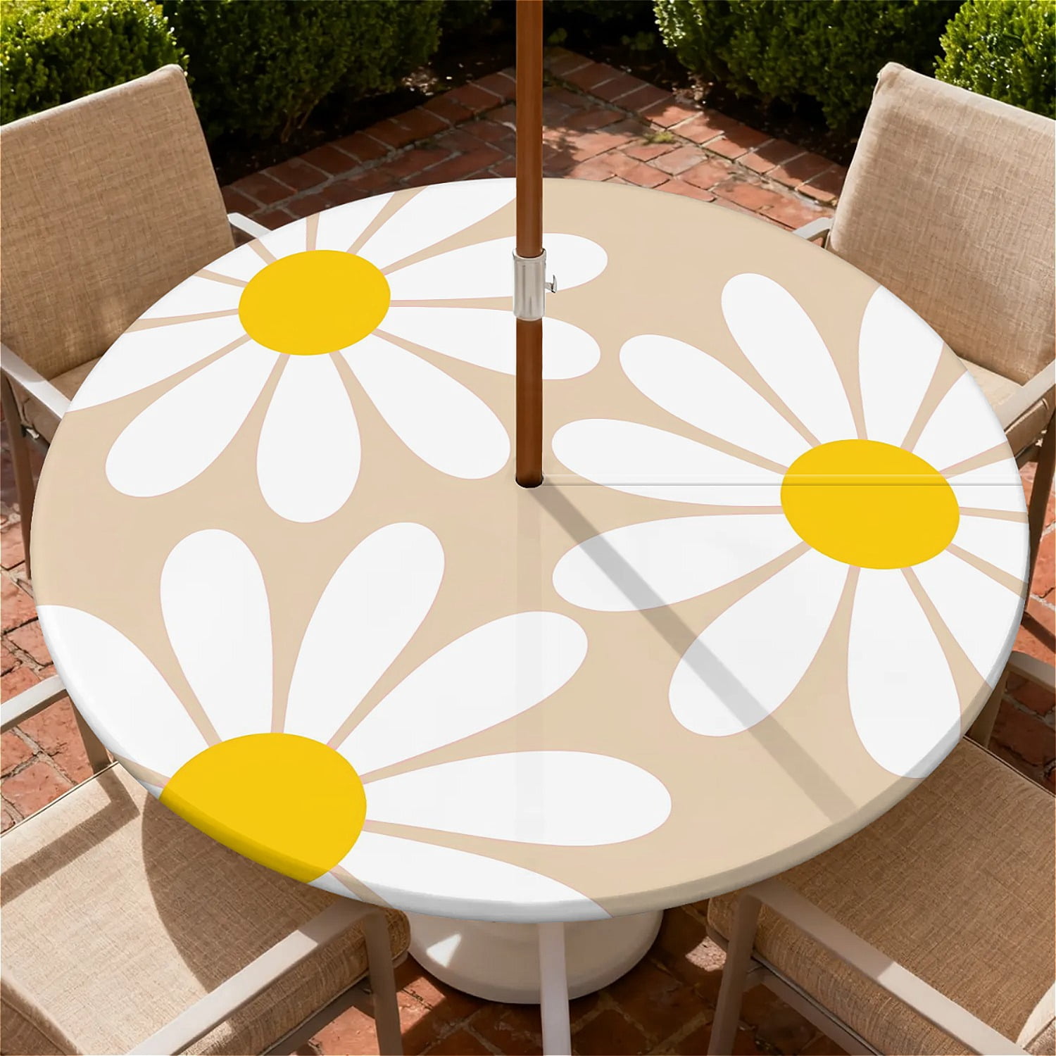 ARTSLION Round Outdoor Tablecloth For Up To 44in With Umbrella Hole ...