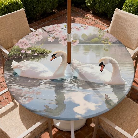 ARTSLION Round Outdoor Tablecloth For Up To 44in With Umbrella Hole ...