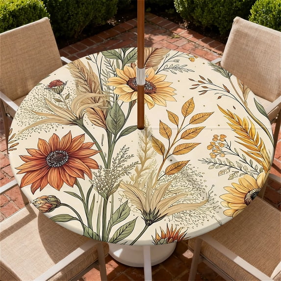 ARTSLION Round Outdoor Tablecloth For Up To 44in With Umbrella Hole ...