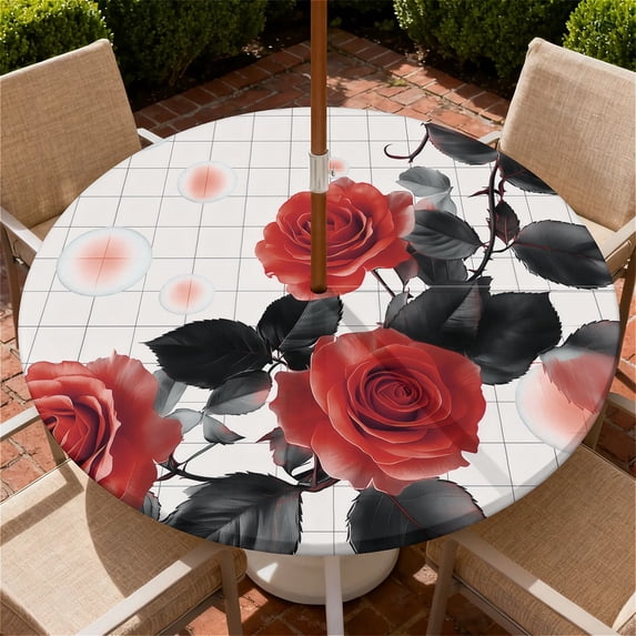 ARTSLION Round Outdoor Tablecloth For Up To 44in With Umbrella Hole ...