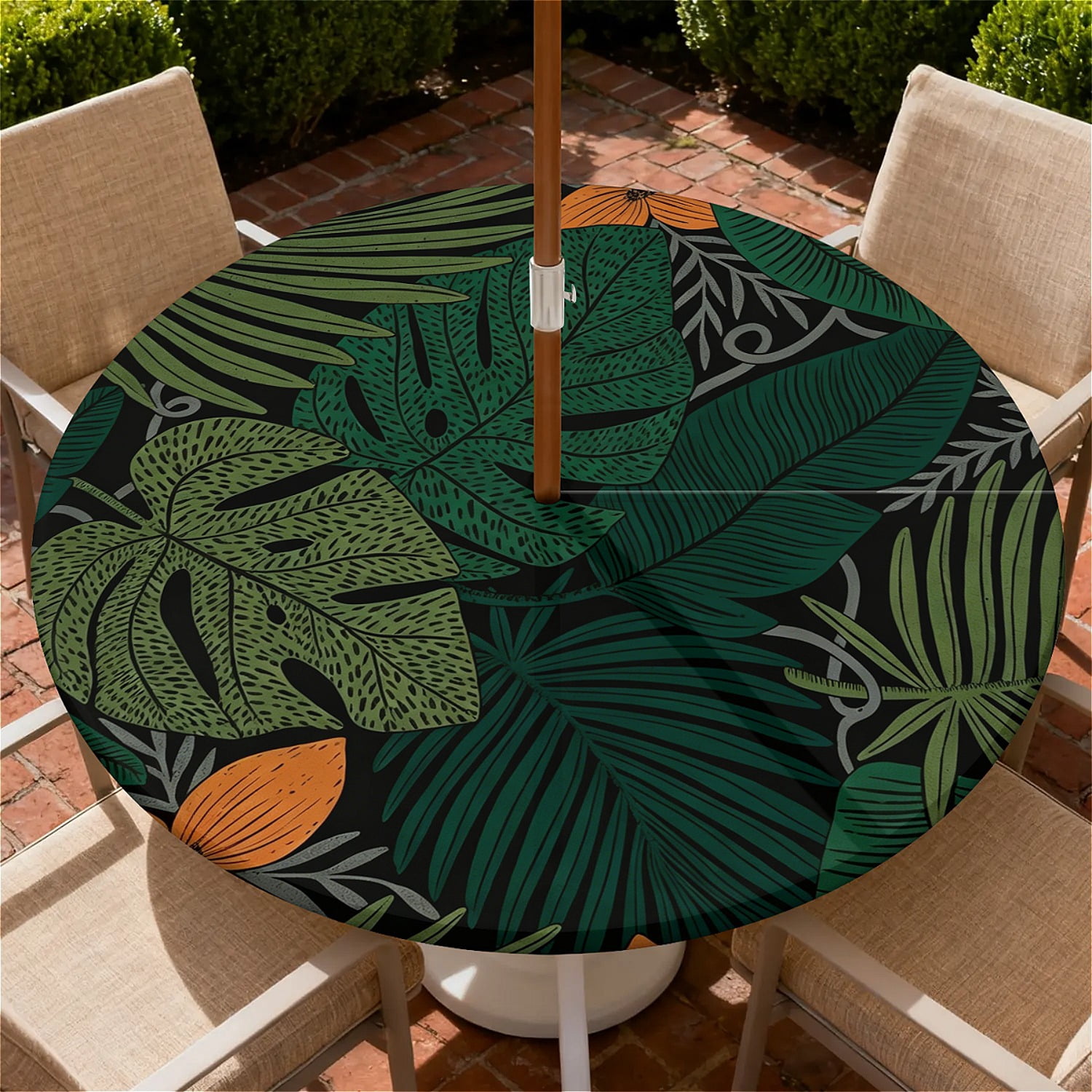 ARTSLION Round Outdoor Tablecloth For Up To 44in With Umbrella Hole ...
