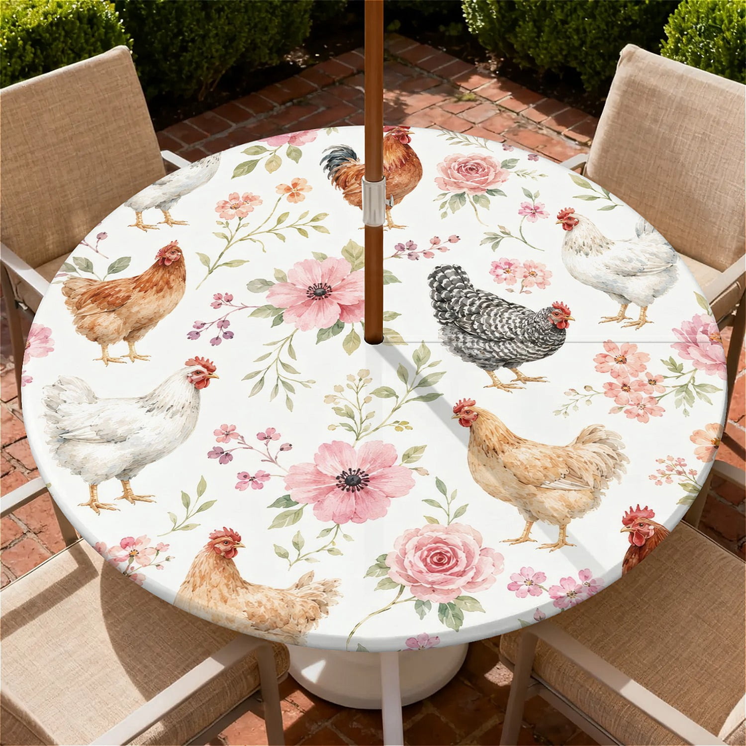 ARTSLION Round Outdoor Tablecloth For Up To 48in With Umbrella Hole ...