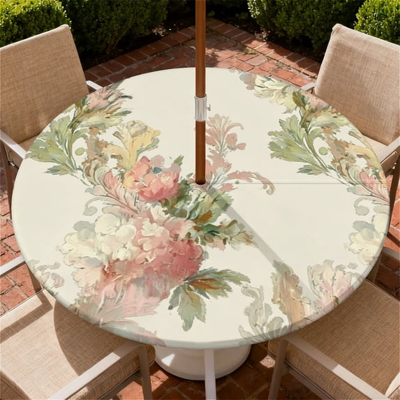 ARTSLION Round Outdoor Tablecloth For Up To 48in With Umbrella Hole ...