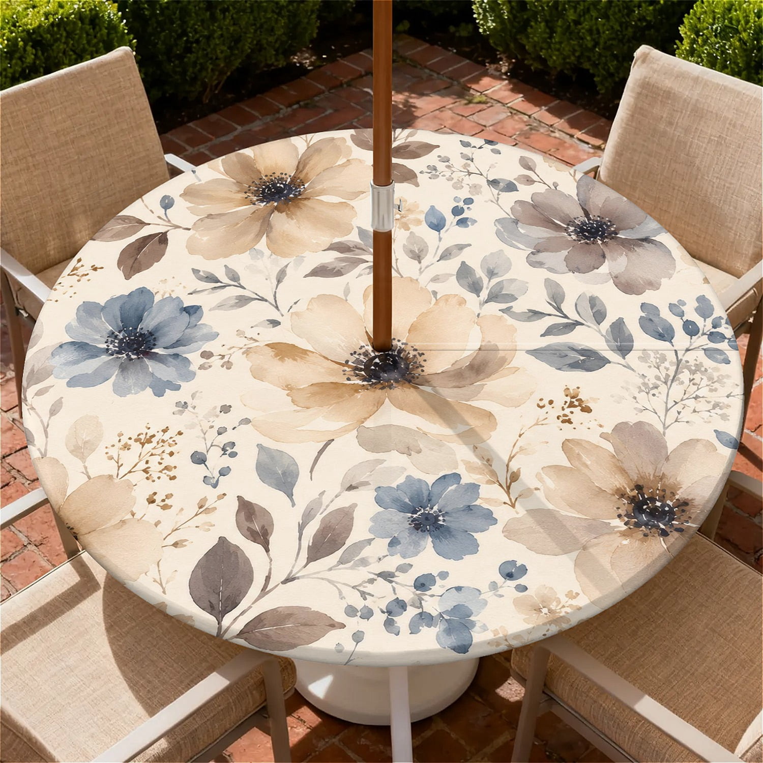 ARTSLION Round Outdoor Tablecloth For Up To 48in With Umbrella Hole ...