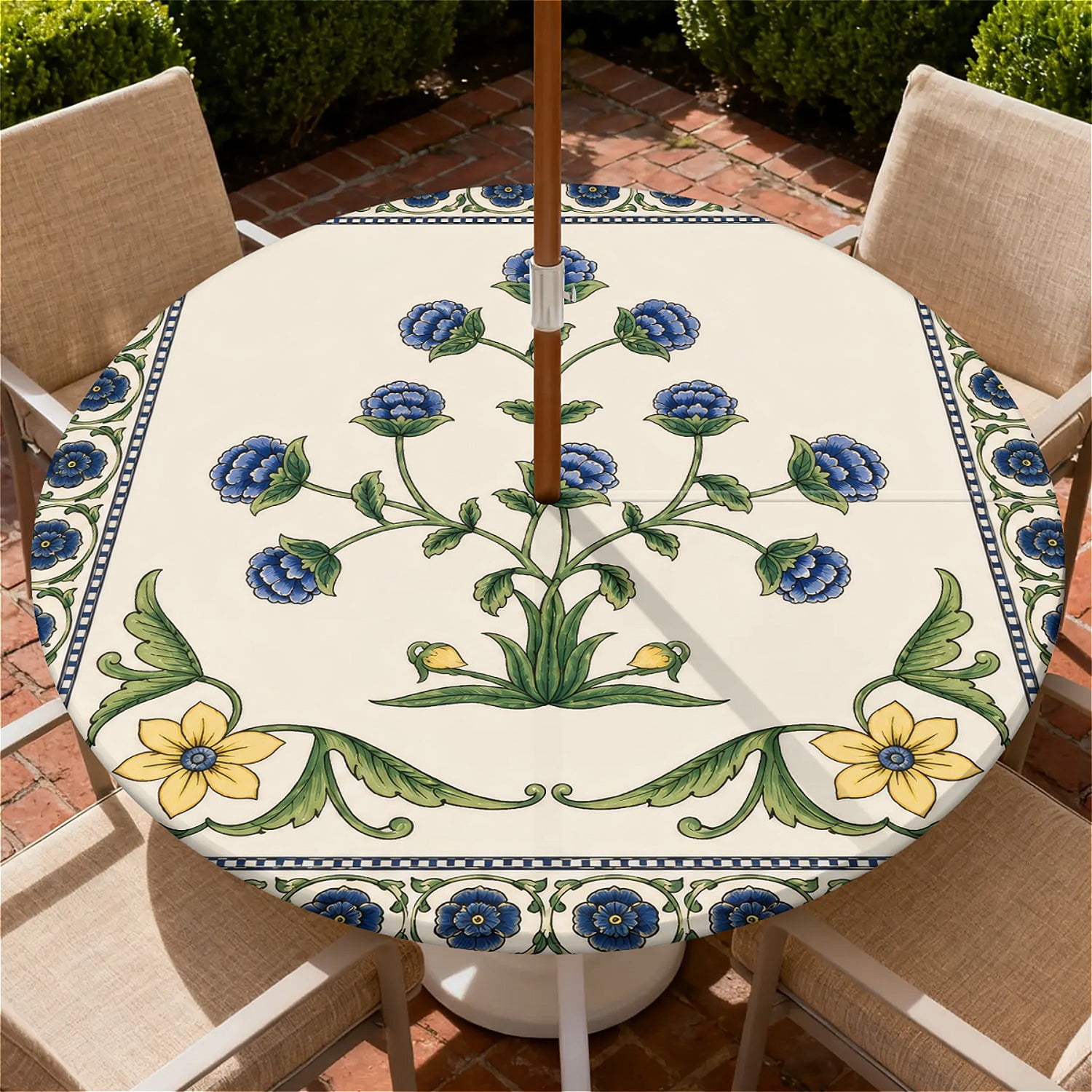 ARTSLION Round Outdoor Tablecloth For Up To 52in With Umbrella Hole ...