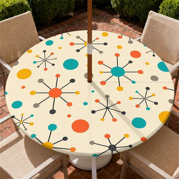 ARTSLION Round Outdoor Tablecloth For Up To 52in With Umbrella Hole ...