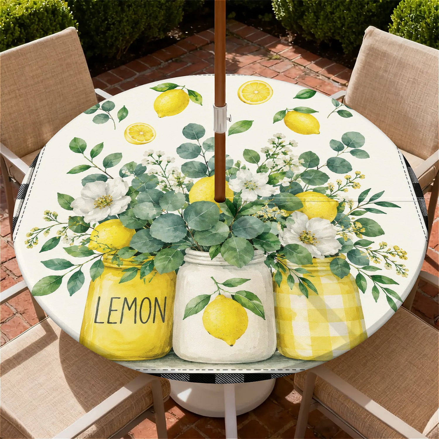 ARTSLION Round Outdoor Tablecloth For Up To 52in With Umbrella Hole ...