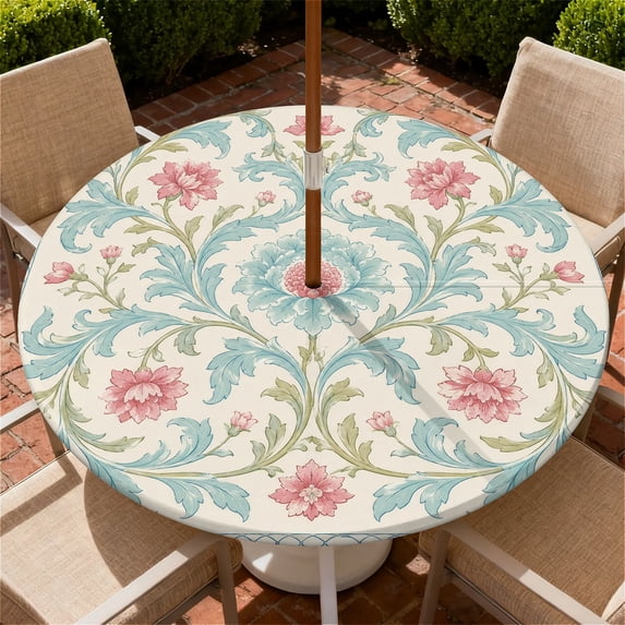 ARTSLION Round Outdoor Tablecloth For Up To 52in With Umbrella Hole ...