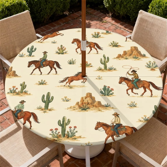 ARTSLION Round Outdoor Tablecloth For Up To 52in With Umbrella Hole ...