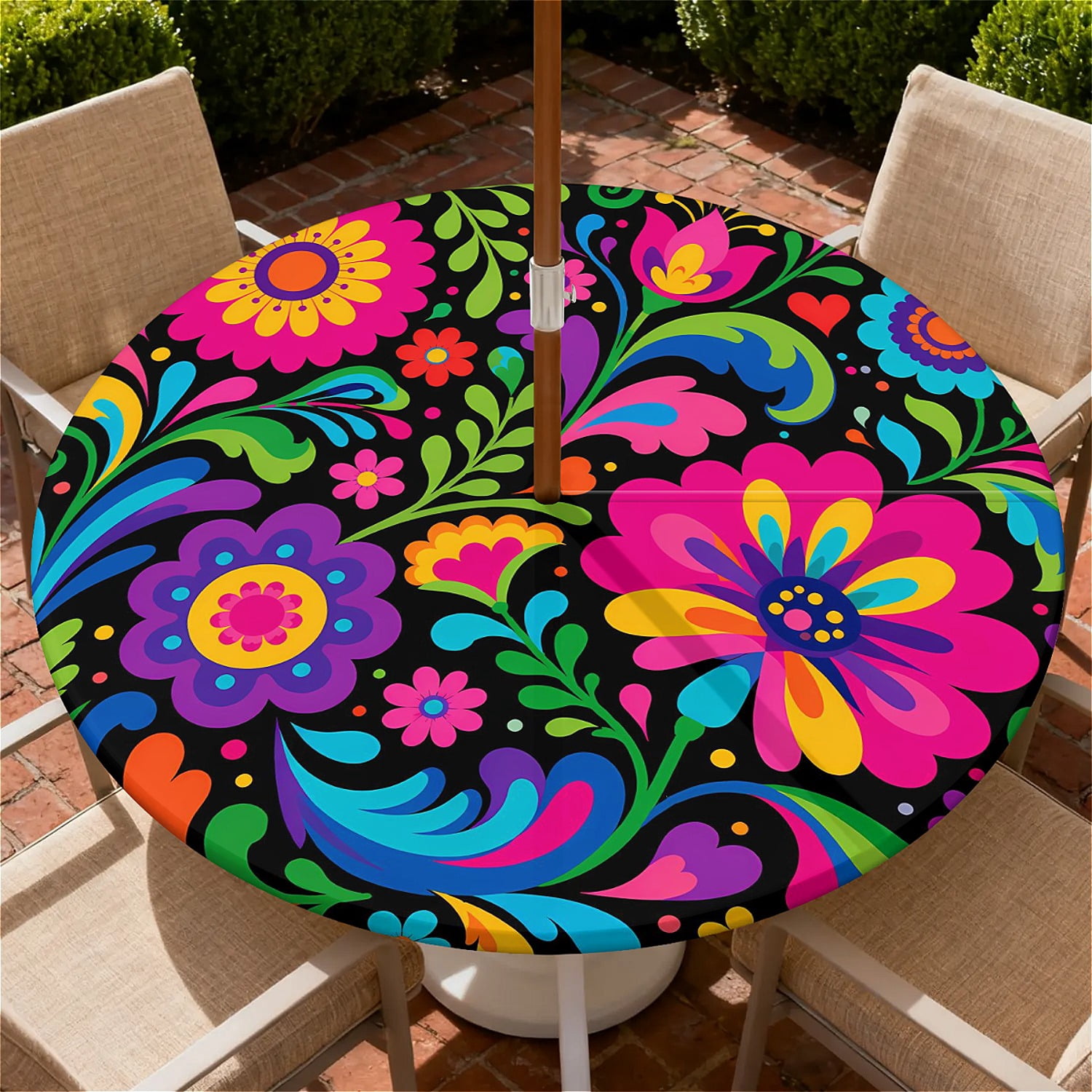 ARTSLION Round Outdoor Tablecloth For Up To 60in With Umbrella Hole ...
