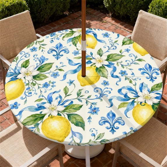 ARTSLION Round Outdoor Tablecloth For Up To 60in With Umbrella Hole ...