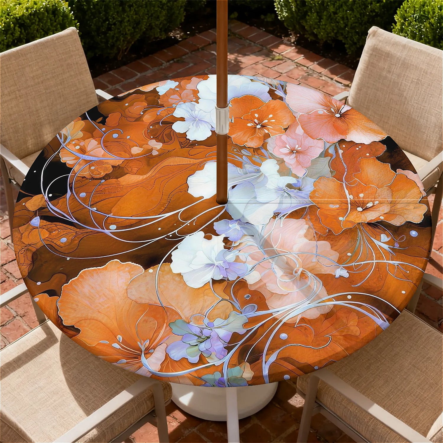 ARTSLION Round Outdoor Tablecloth For Up To 60in With Umbrella Hole ...