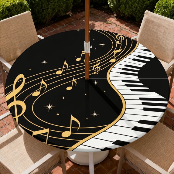 ARTSLION Round Outdoor Tablecloth For Up To 60in With Umbrella Hole ...