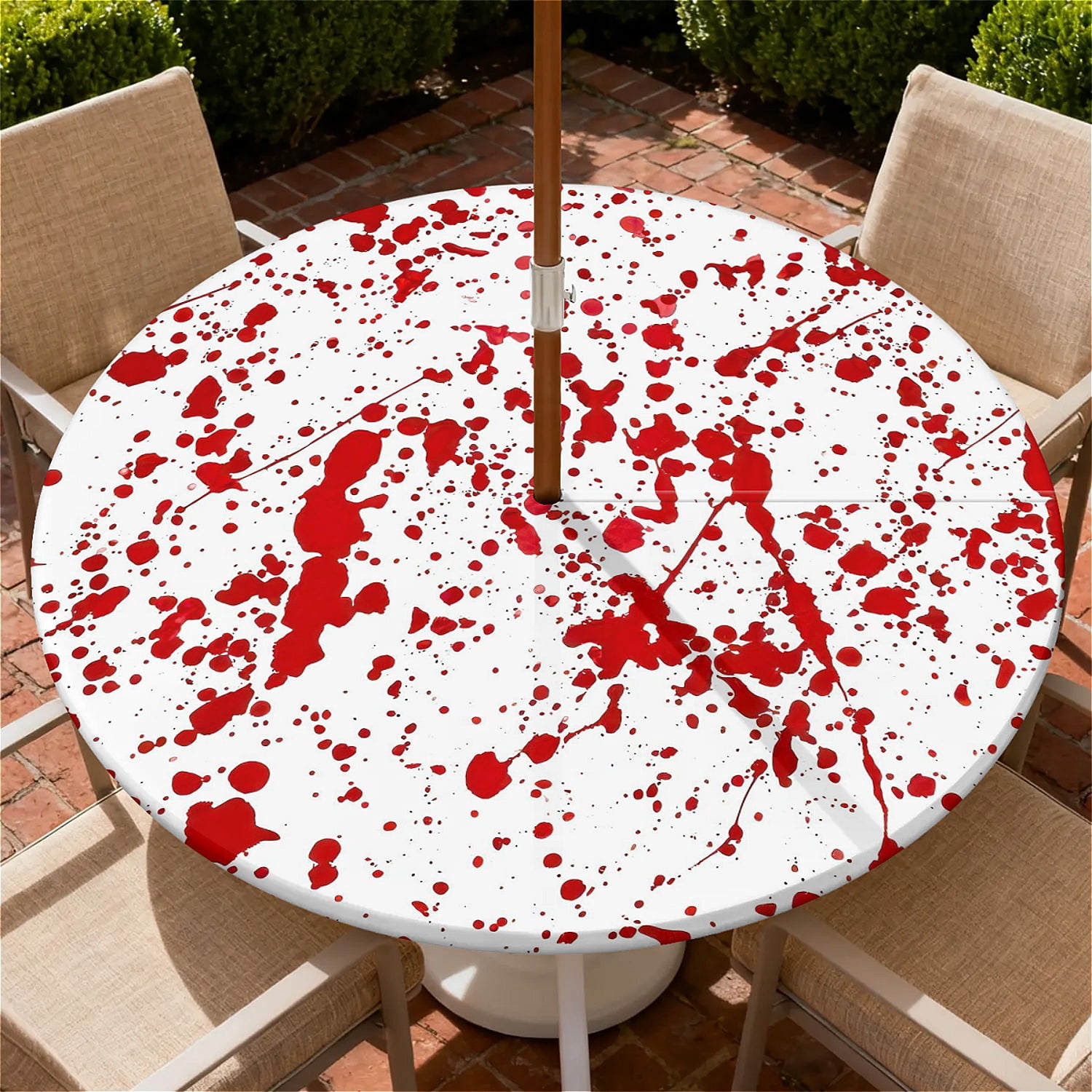 ARTSLION Round Outdoor Tablecloth For Up To 60in With Umbrella Hole ...