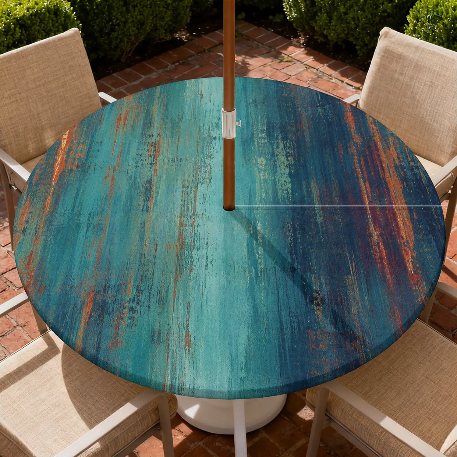 ARTSLION Round Outdoor Tablecloth For Up To 60in With Umbrella Hole ...