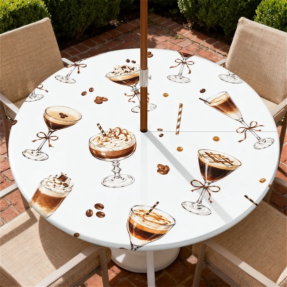 ARTSLION Round Outdoor Tablecloth For Up To 65in With Umbrella Hole ...