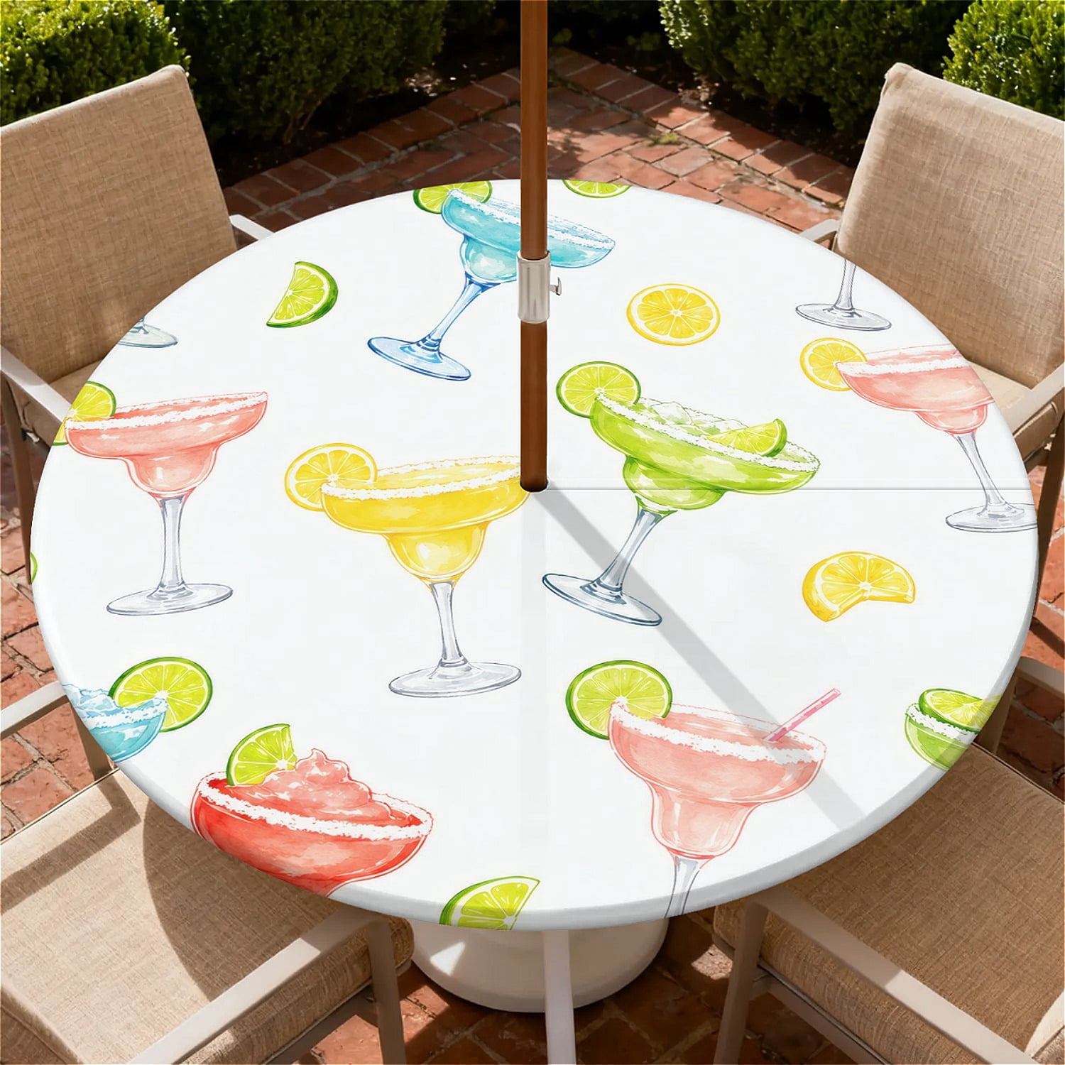 ARTSLION Round Outdoor Tablecloth For Up To 65in With Umbrella Hole ...
