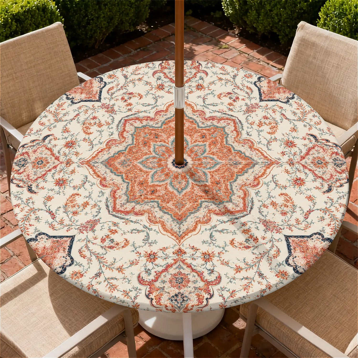 ARTSLION Round Outdoor Tablecloth For Up To 65in With Umbrella Hole ...