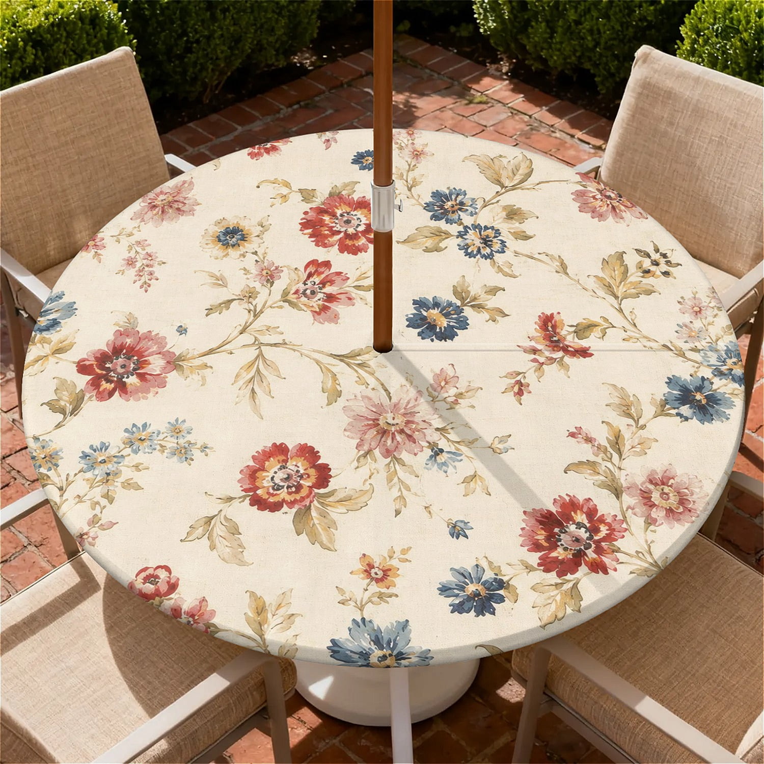 ARTSLION Round Outdoor Tablecloth For Up To 65in With Umbrella Hole ...