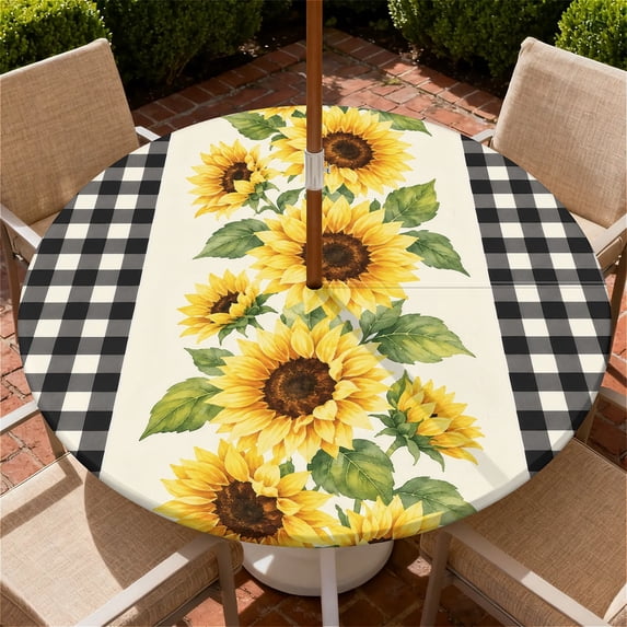 ARTSLION Round Outdoor Tablecloth For Up To 65in With Umbrella Hole ...