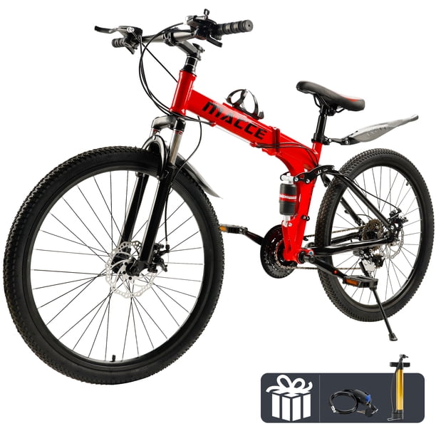 ARTUDATECH 26 Inch Folding Mountain Bike, 27 Speed Full Suspension MTB ...