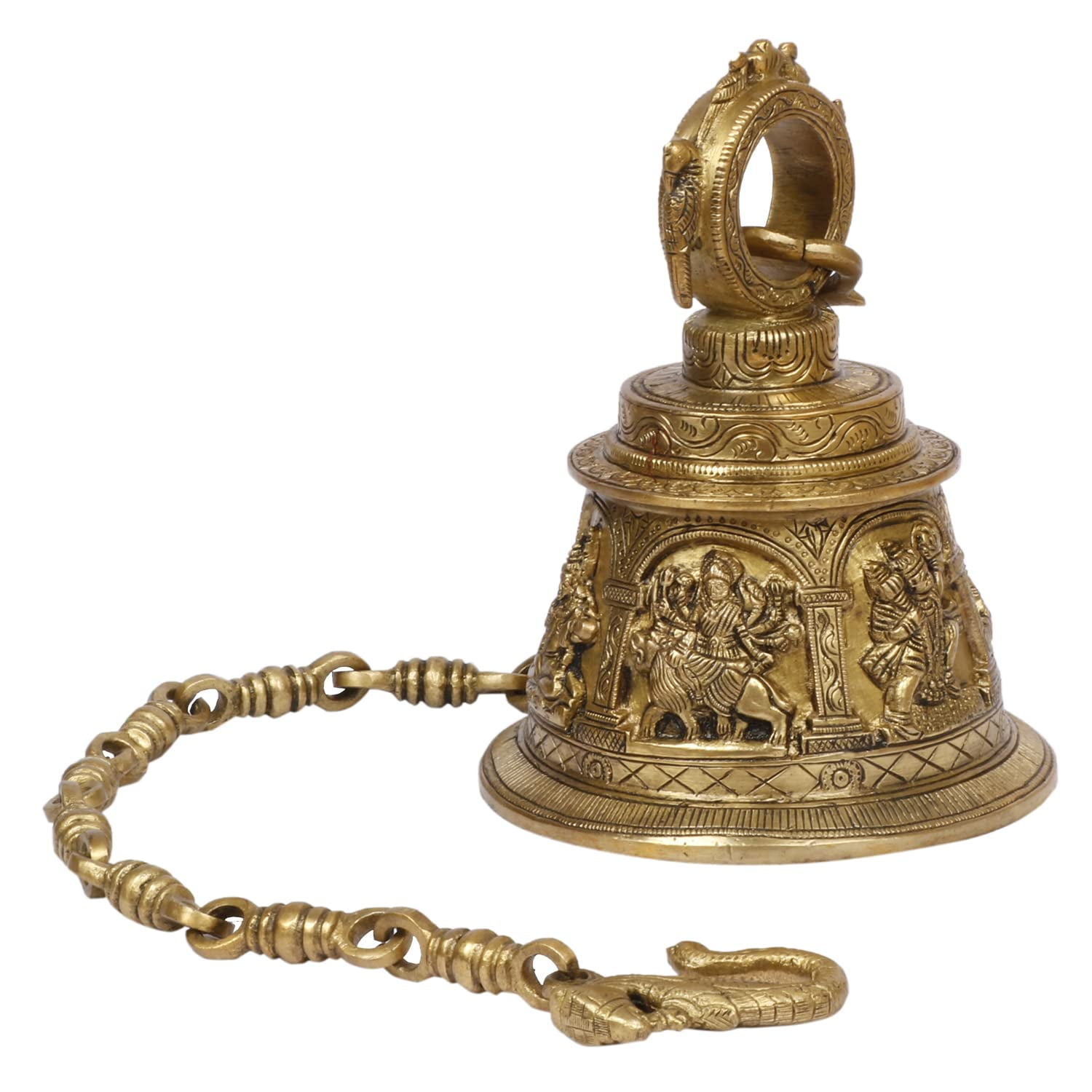 ARTVARKO Brass Big Temple Bell with Chain Radha Krishna Shiva Maa Durga ...