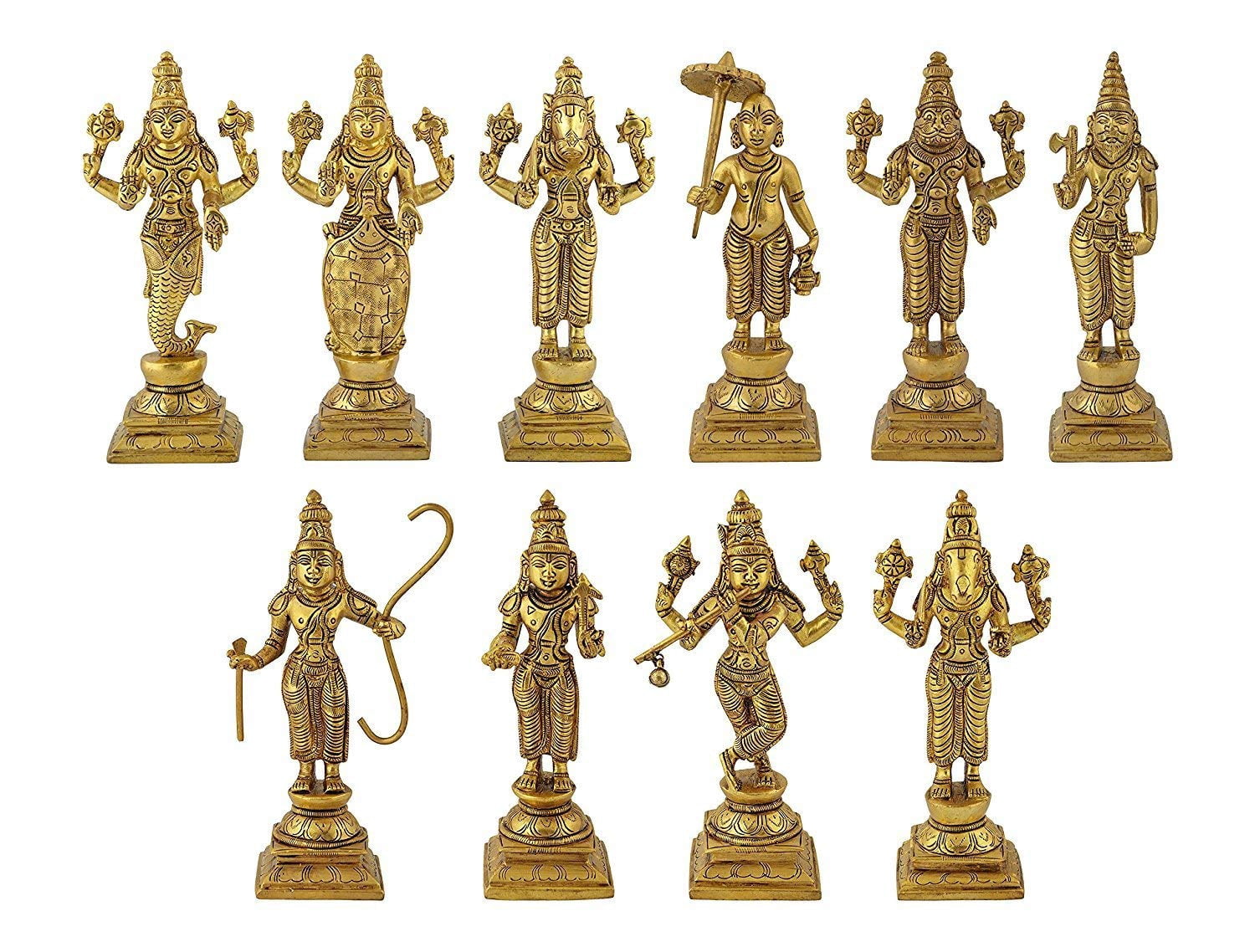 ARTVARKO Brass Dashavatara Dasavatharam of Lord Vishnu Statues Ten ...