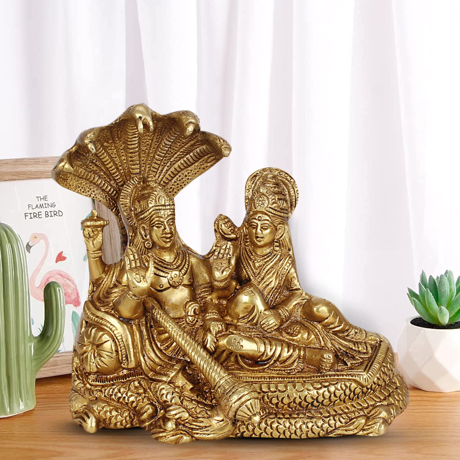 ARTVARKO Brass Lakshmi Vishnu Idol God Goddess Statues Religious Deity Laxmi Vishnu Resting On ...