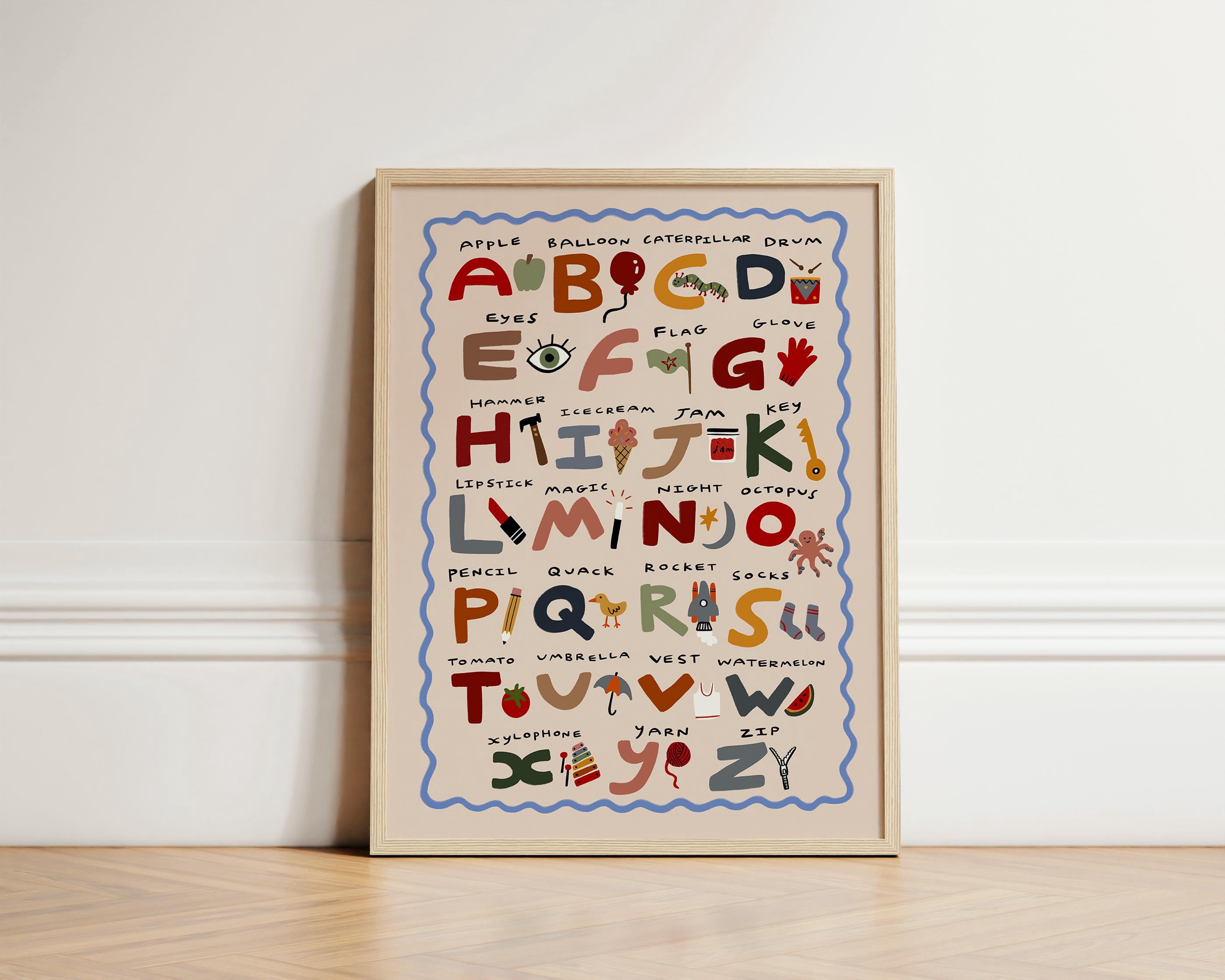 ARTVORA Eclectic Alphabet Nursery Wall Art for Room and Playroom Decor ...