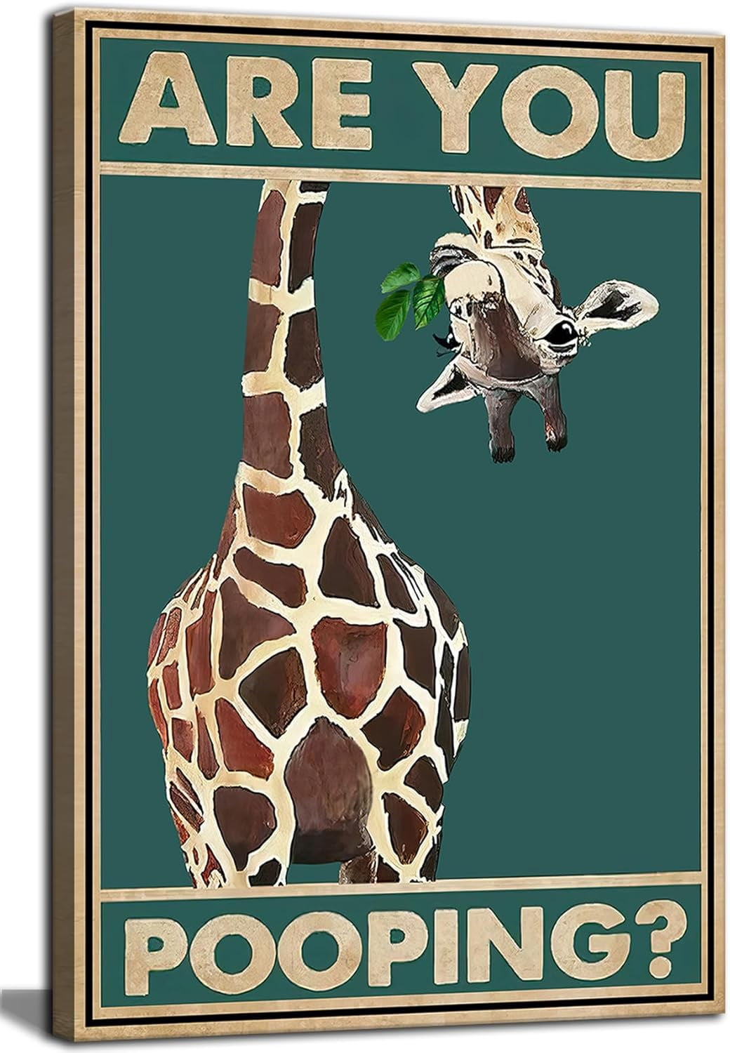 ARTVORA Funny Giraffe Bathroom Canvas Wall Art, Humorous Animal Poster ...
