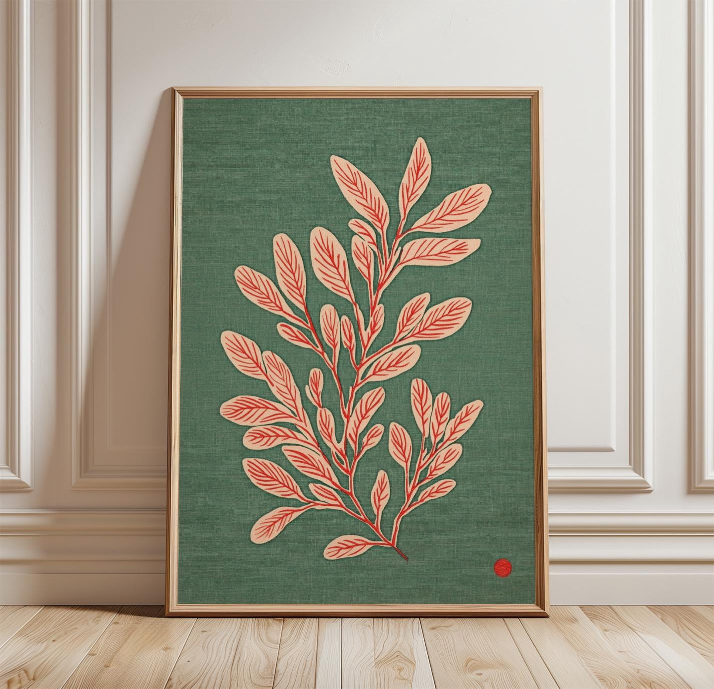 ARTVORA Minimal Botanical Leaf Branch Poster - Red Line Illustration ...