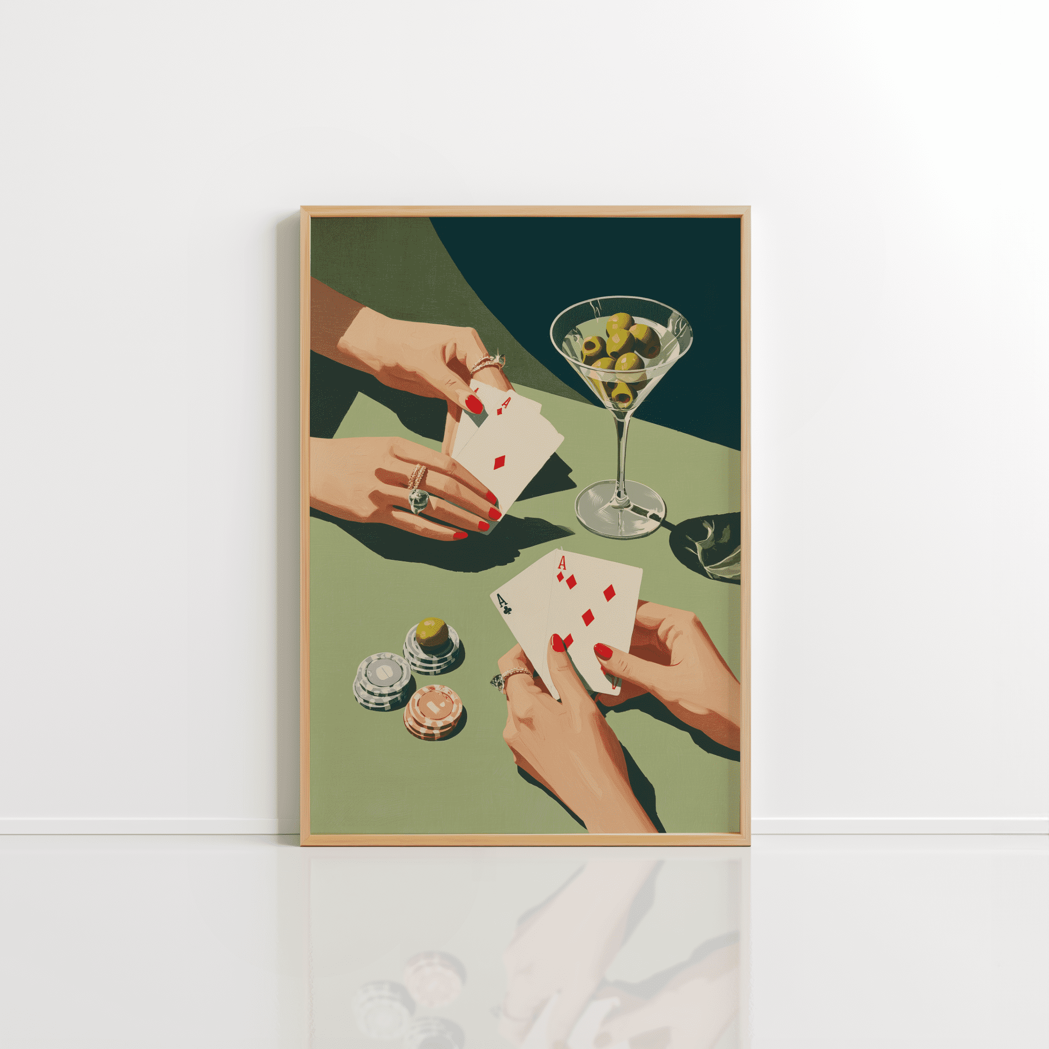 ARTVORA Playing Cards Martini Wall Art, Retro Bar Print, Vintage Casino ...
