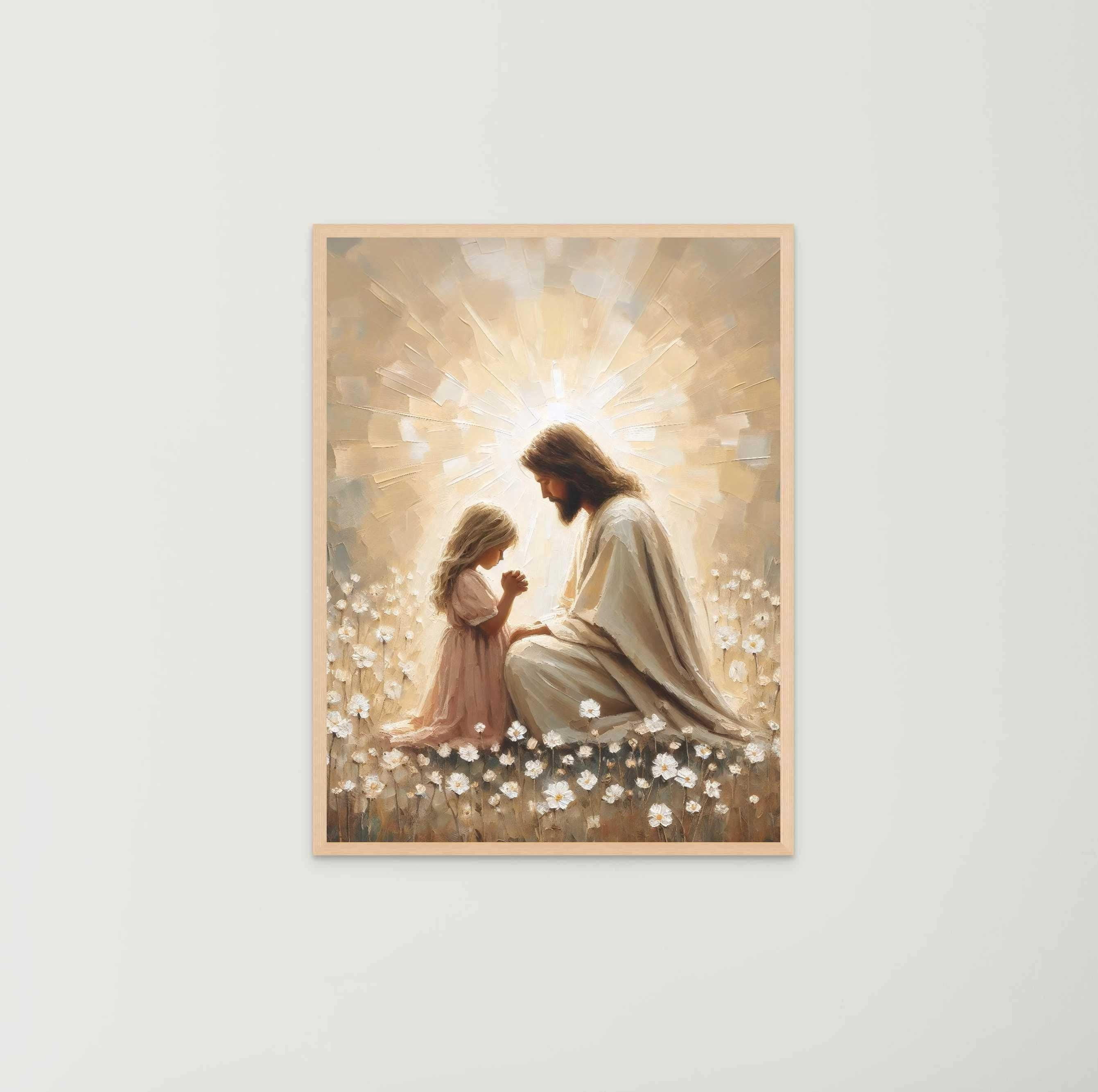 ARTVORA Praying Girl with Jesus, Inspirational Christian Art, Religious ...