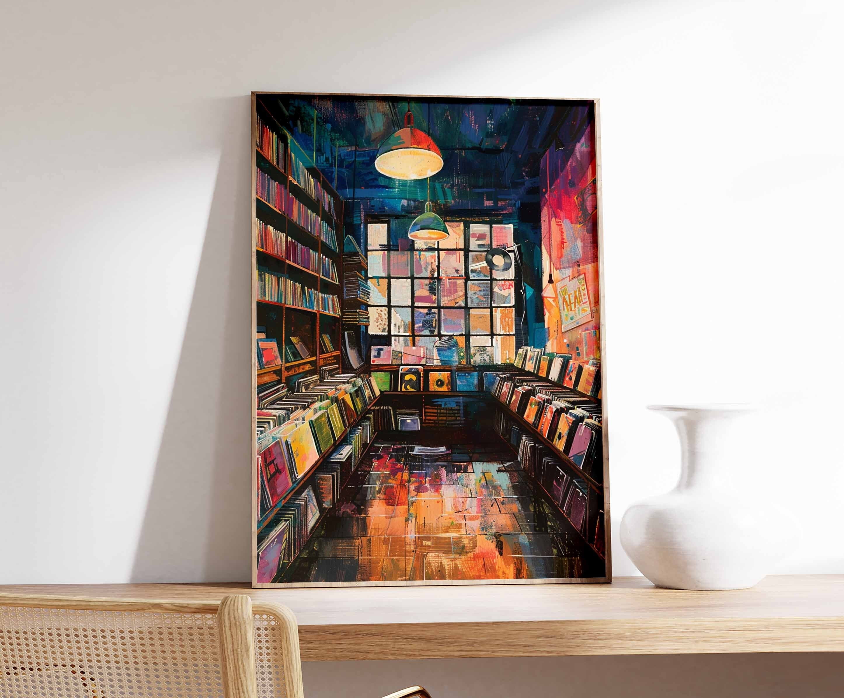 ARTVORA Vintage Vinyl Record Store Art Print - Classic Music Poster for ...