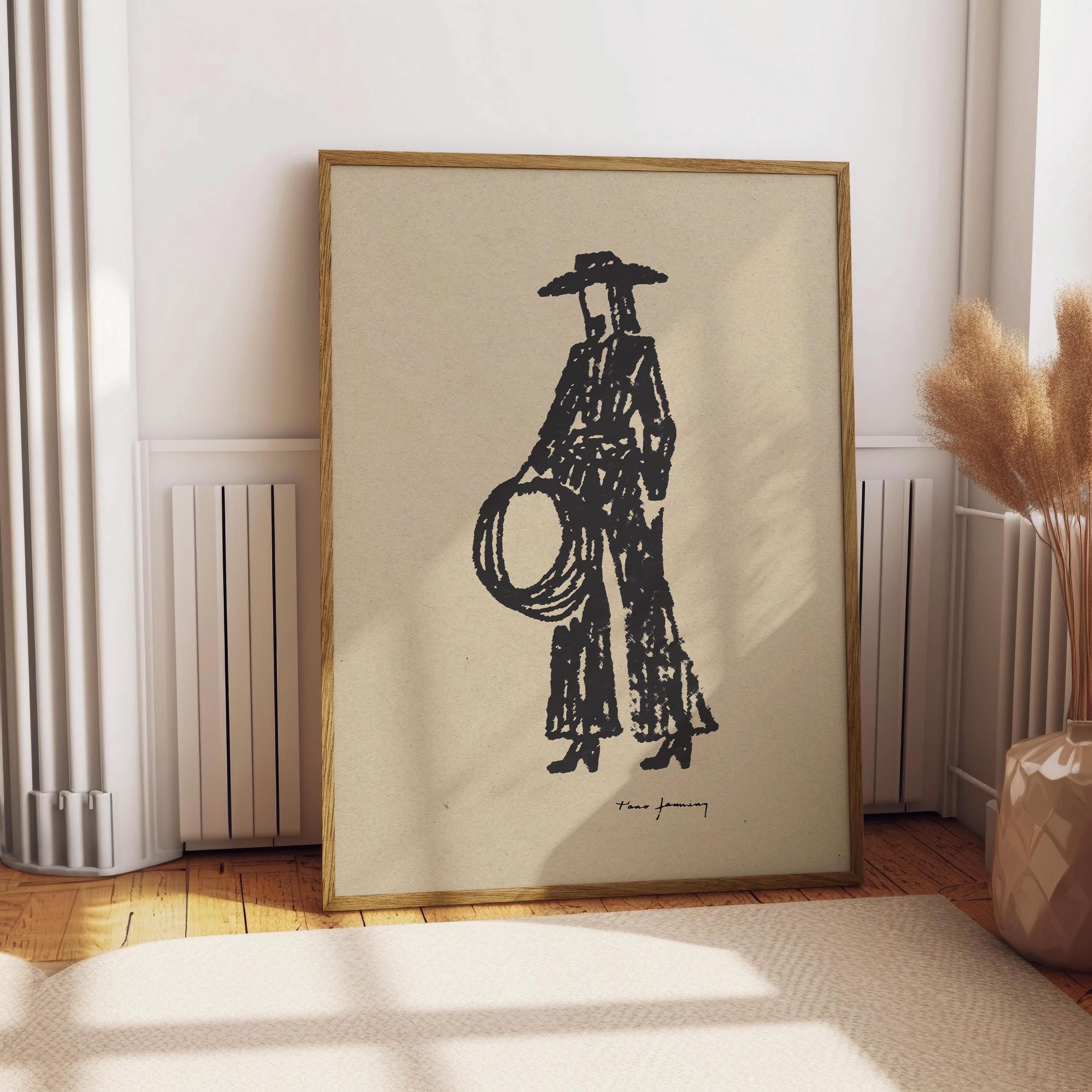 ARTVORA Western Woman Line Art Print, Minimalist Cowboy Illustration ...