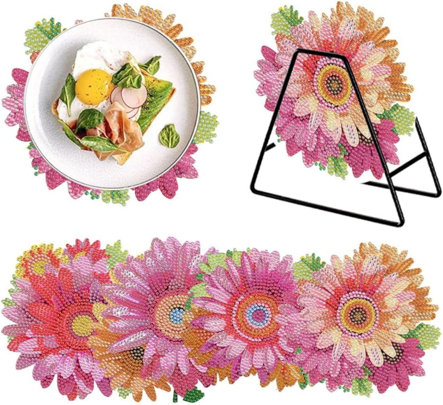 ARTopod 4Pcs DIY Diamond Art Painting Placemat with Holder Round Non ...