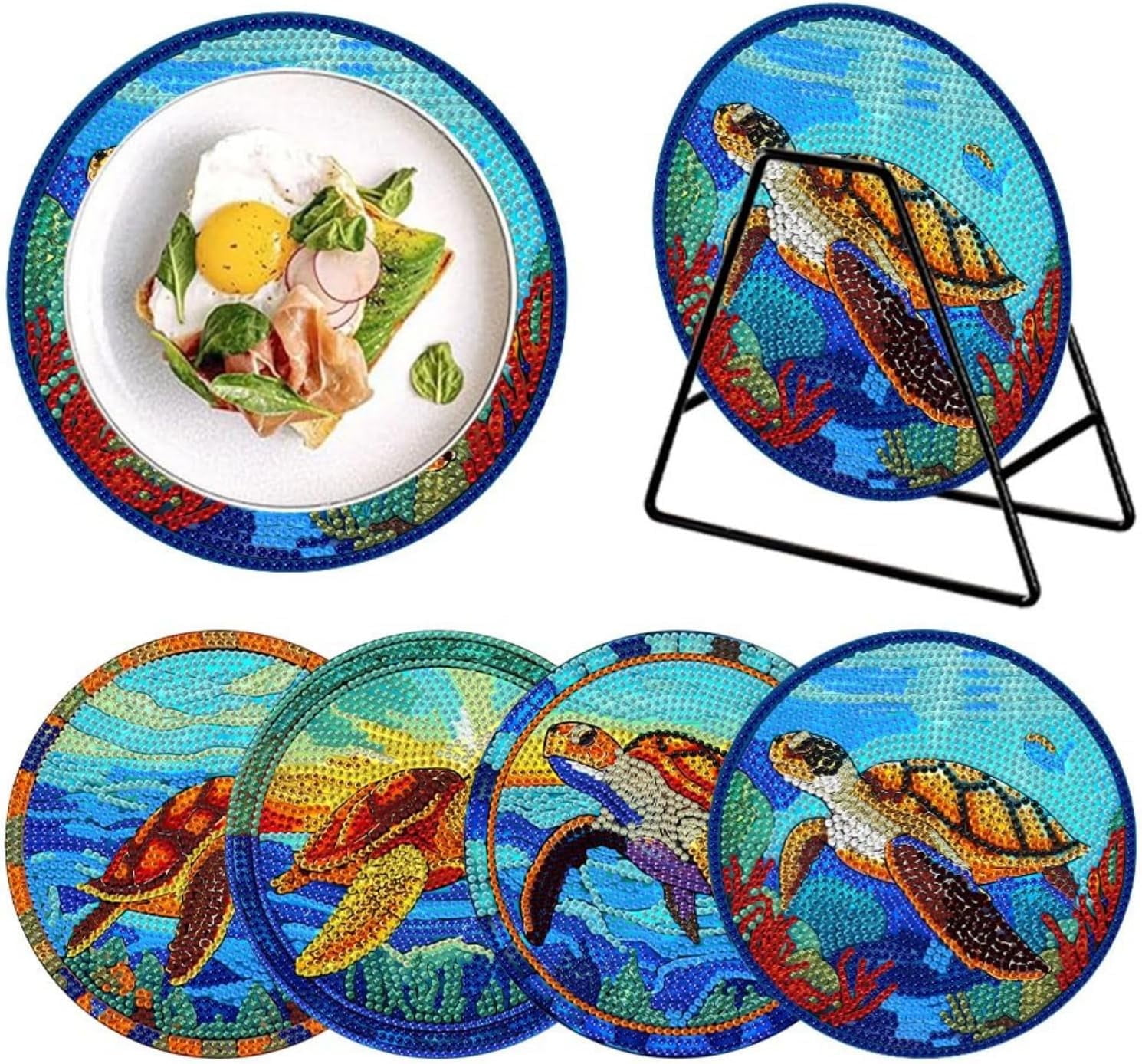 ARTopod 4Pcs DIY Diamond Art Painting Placemat with Holder Round Non ...
