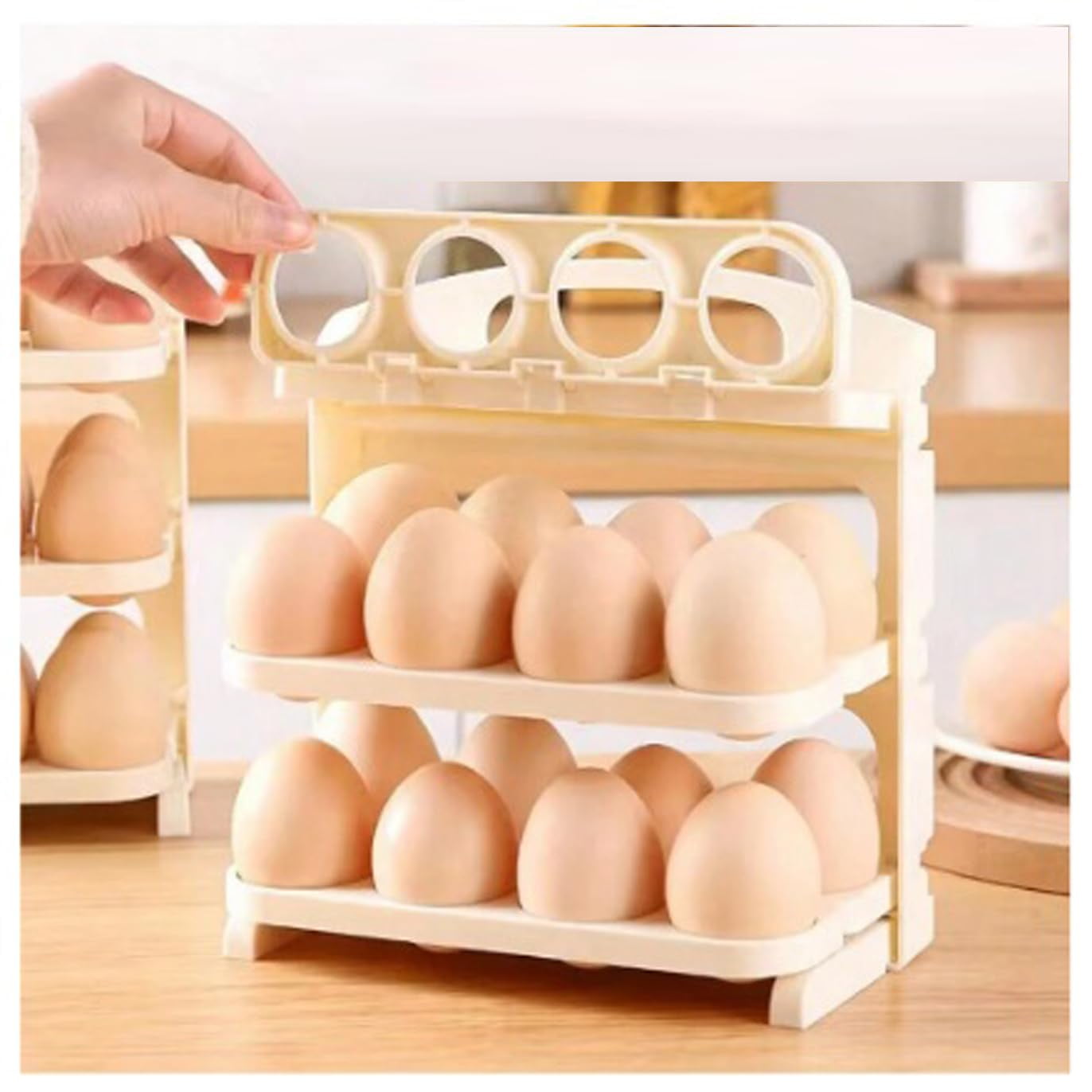 ARURA LABEL Plastic 3 Layer Foldable Egg Storage Box Refrigerator Side ...