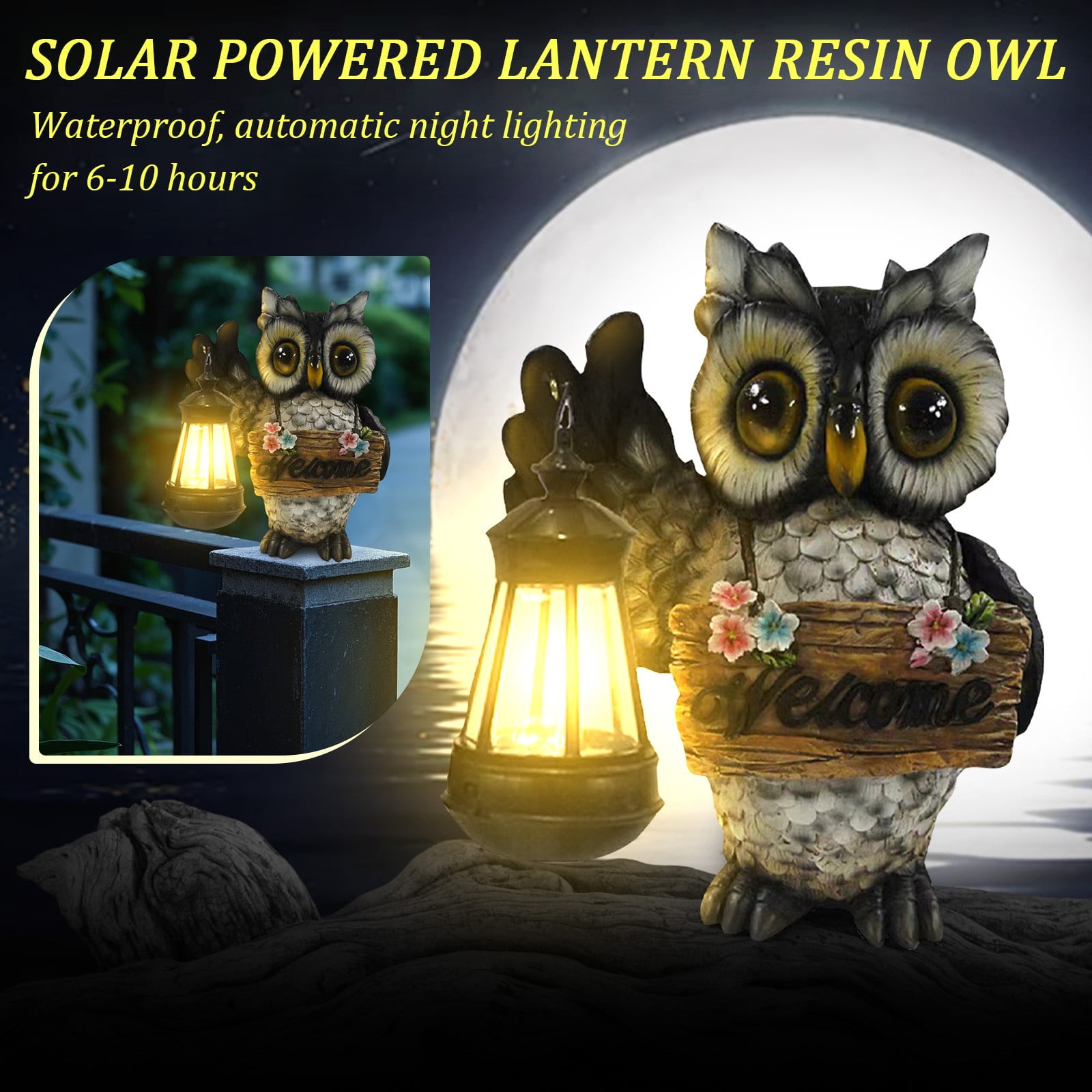 ARUTOOY Solar Garden Statue Owl Figurine，Owl Solar Lights Outdoor ...