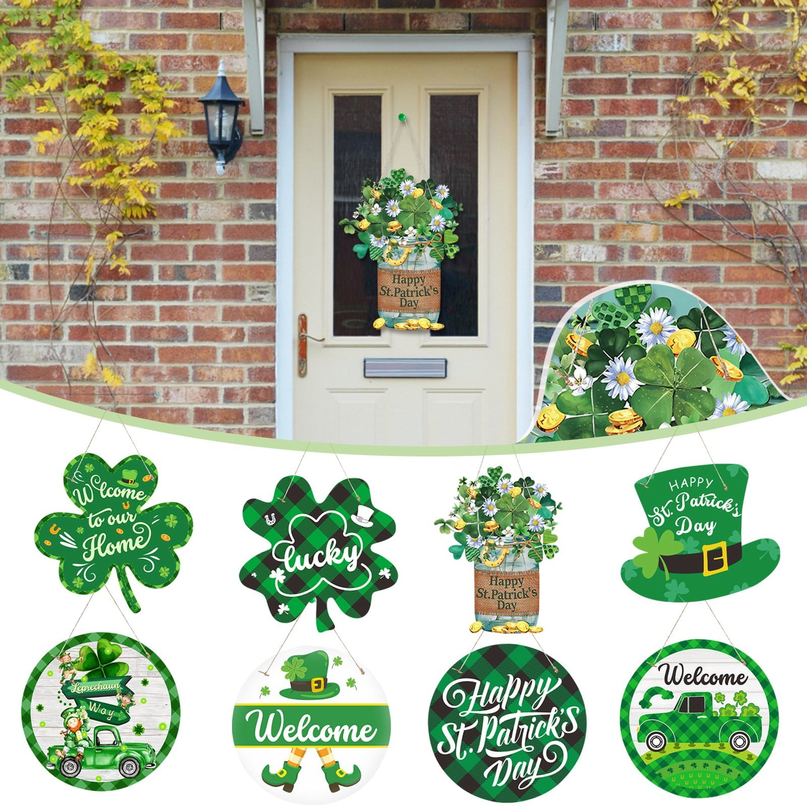 ARUTOOY St.Patrick's Day Decor Front Door Sign Lucky Green Clover Door ...