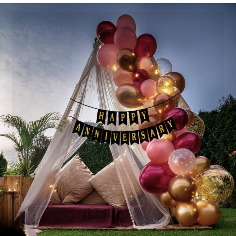 ARV Anniversary Decoration Kit Happy Anniversary Backdrop with Pink Red ...