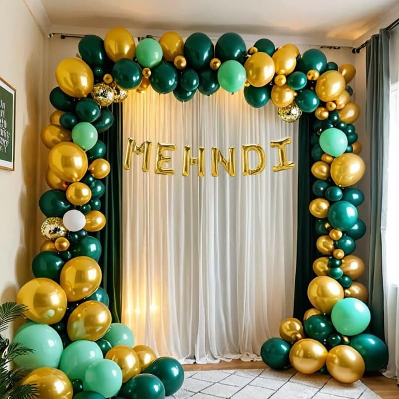 ARV Mehndi Foil Backdrop Decoration Set with Balloons for Wedding Traditional Pooja Backdrop for ...