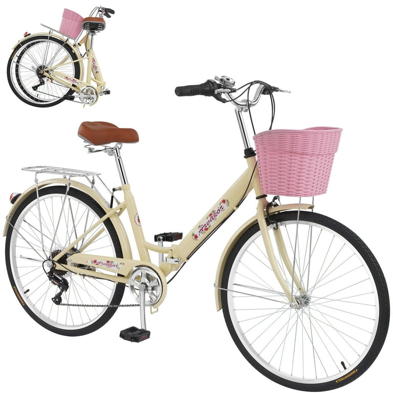 ARVAKOR 26 Lightweight Cruiser Bike 7 Speed Hybrid Bicycle for Women and Girls Yellow Walmart