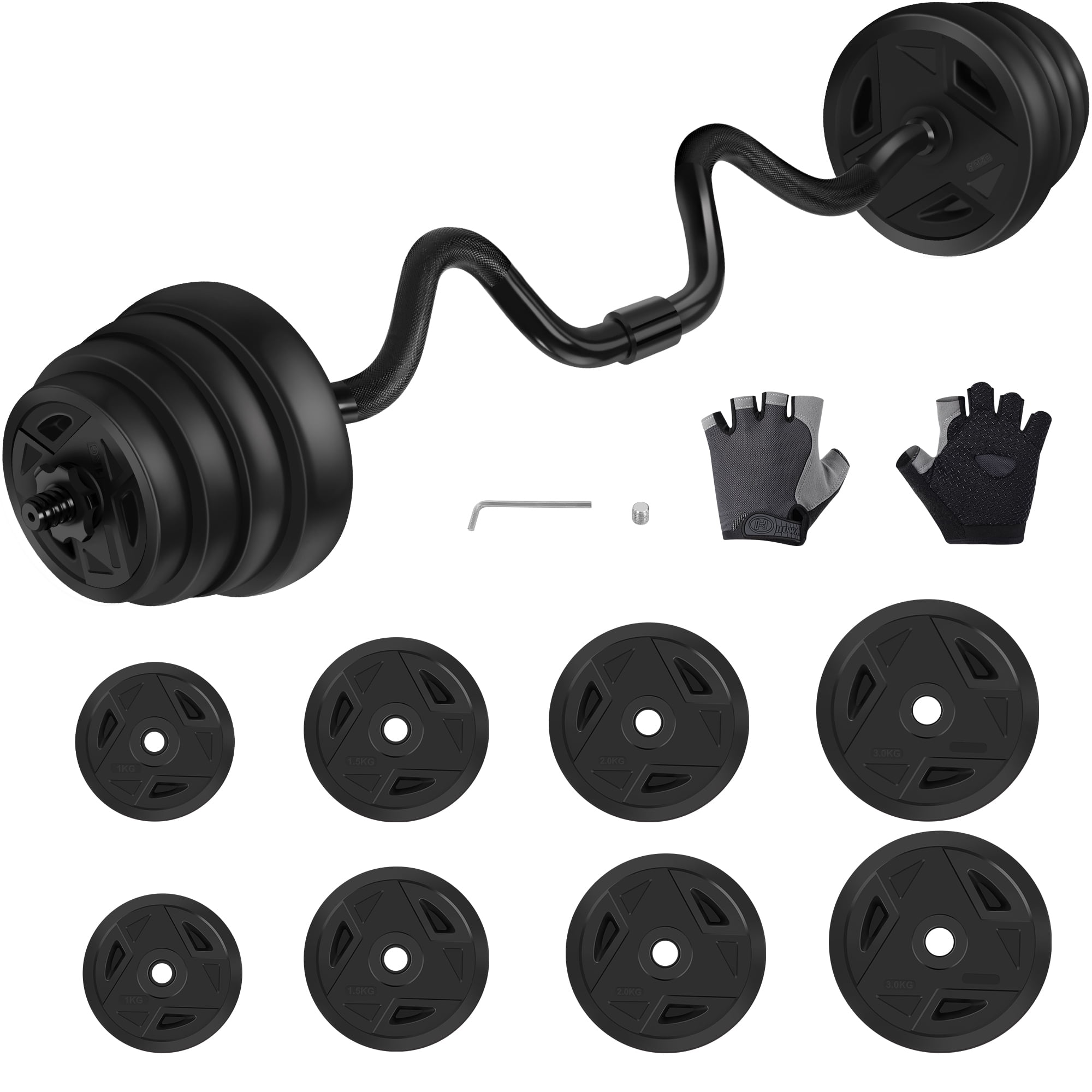 ARVAKOR 55LB Olympic Barbell Weight Set with 48 Inch Curl Bar for Home ...