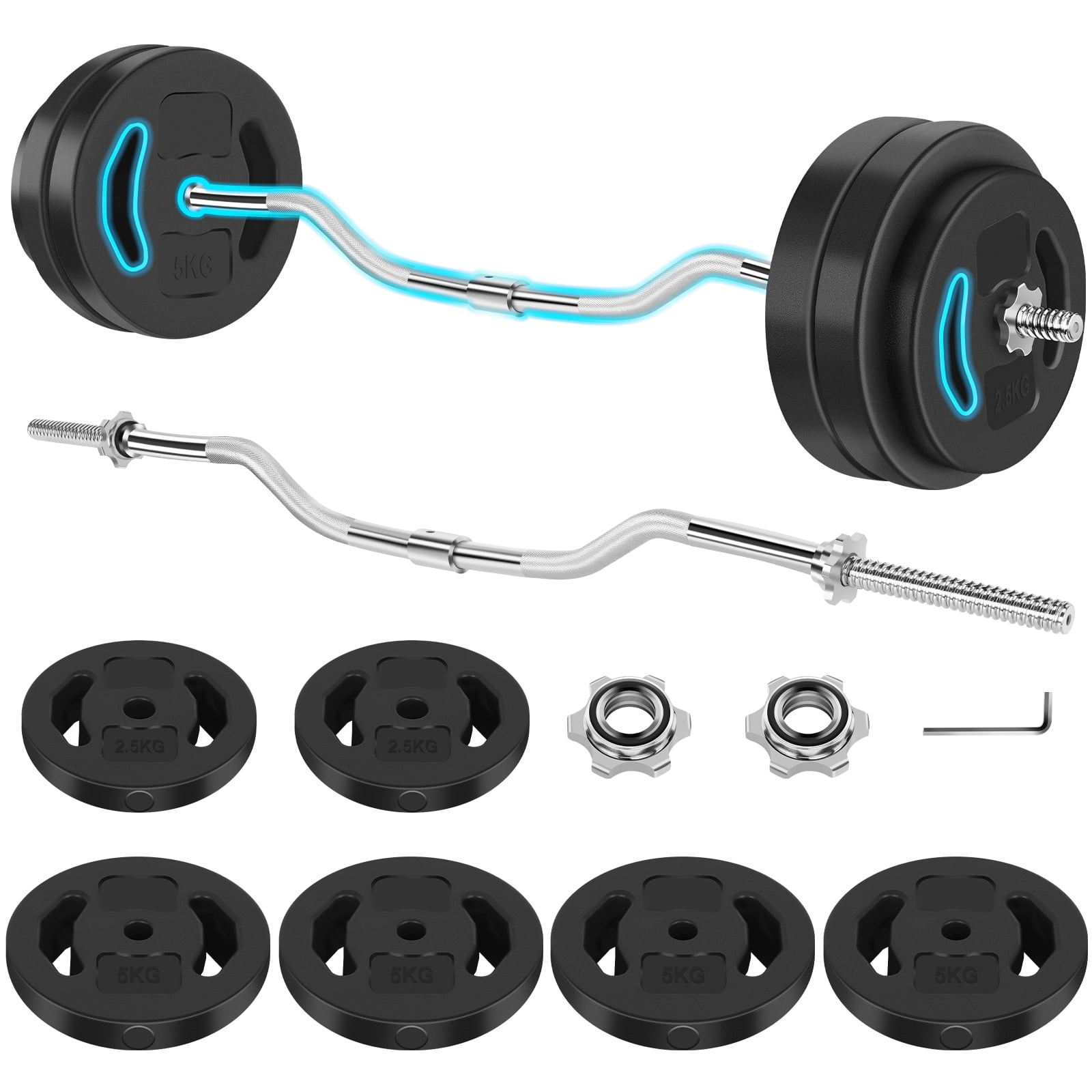 ARVAKOR 66 LB Adjustable Weight Barbells Set - Olympic Curl Bar ...
