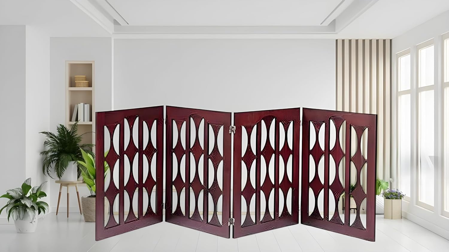 ARYAN WOOD Engineered Wood 2 ft Foldable D Design 4 Panels Partition ...