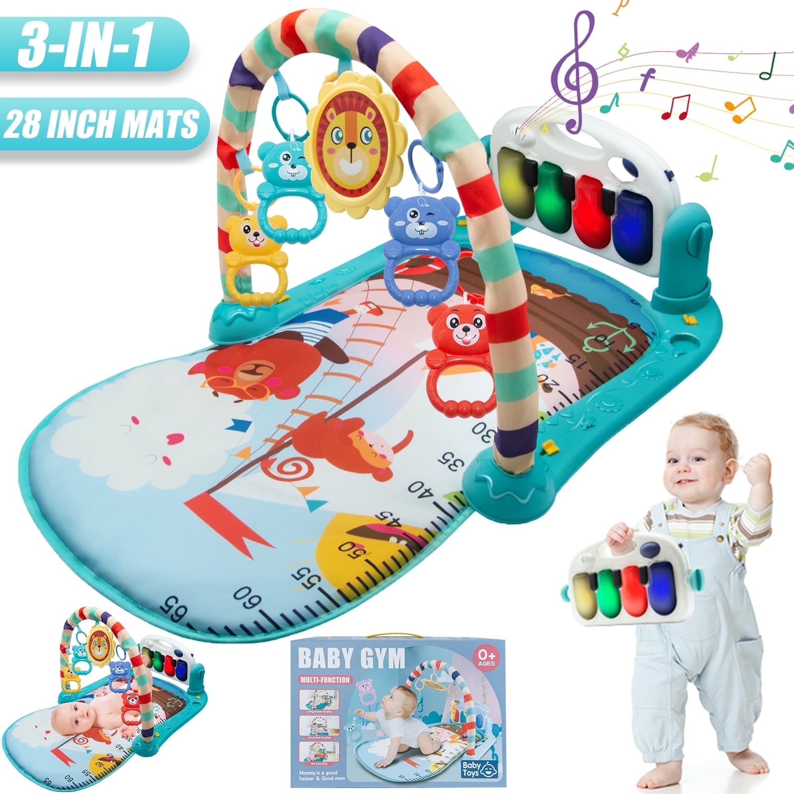 ARbuliry Baby Play Mat, Baby Gym Piano Mat with Music, Light and ...