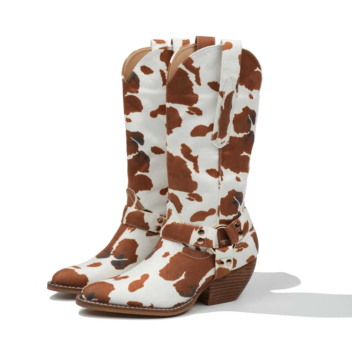 ARiderGirl Evon Women's Cow Print Boots Pull On Cowboy Boots Stacked ...